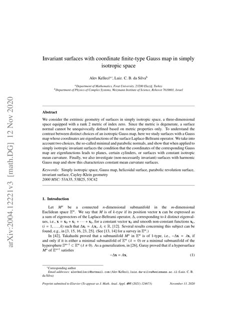 Pdf Invariant Surfaces With Coordinate Finite Type Gauss Map In Simply Isotropic Space