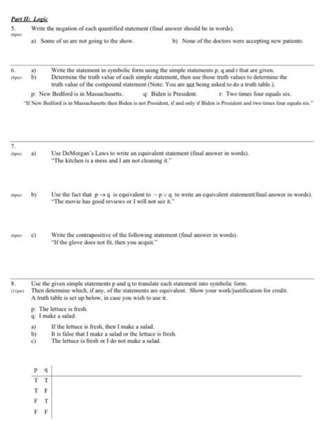Solved Part Ii Logic 5 Write The Negation Of Each