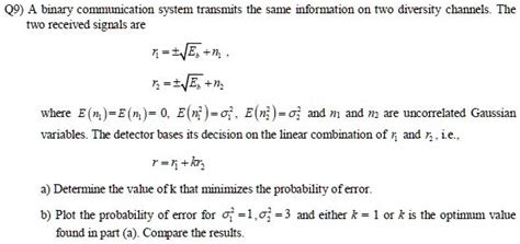Solved Q9 A Binary Communication System Transmits The Same