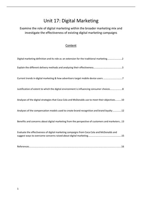 2024 Unit 17 Digital Marketing Assignment 1 Distinction Examine The Role Of Digital
