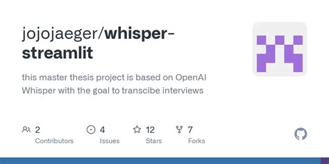 Github Jojojaegerwhisper Streamlit This Master Thesis Project Is