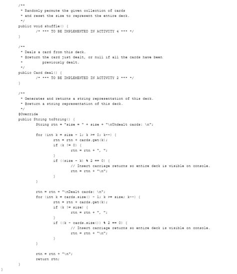 Solved Activity 2 Initial Design Of A Deck Class