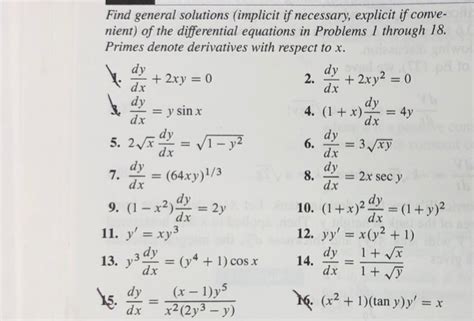 solved find general solutions implicit if necessary