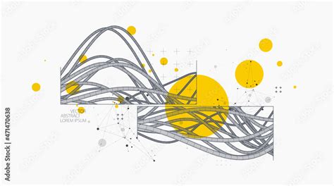 Vector Abstract Background With A Wireframe Dynamic Pipes Line And Particles Stock Vector