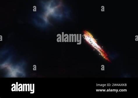 Abstract Many Glowing Particles Moving And Transform Into Spiral Galaxy Turning Over Dark