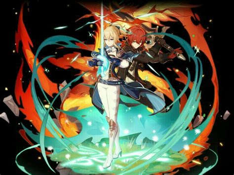 Jean X Diluc Ilustrasi Karakter Ilustrasi