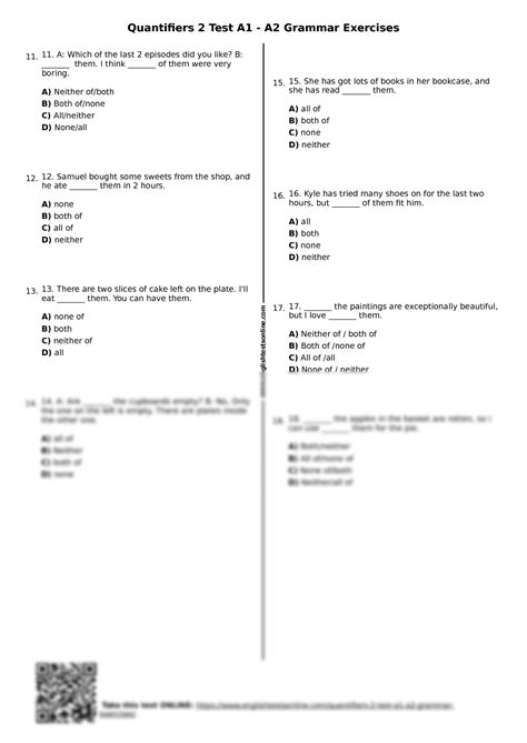 Solution 463 Quantifiers 2 Test A1 A2 Grammar Exercises
