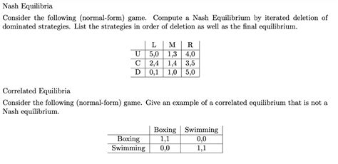 Nash Equilibria Consider The Following Normal Form