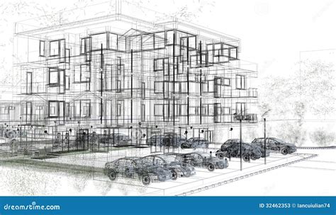 Exterior Building Wireframes Design Rendering Architecture Stock Image