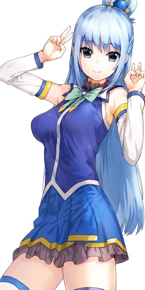 Обои на рабочий стол Аниме Улыбка Юбка Голубые Глаза Длинные Волосы Бедро Высоких Синие