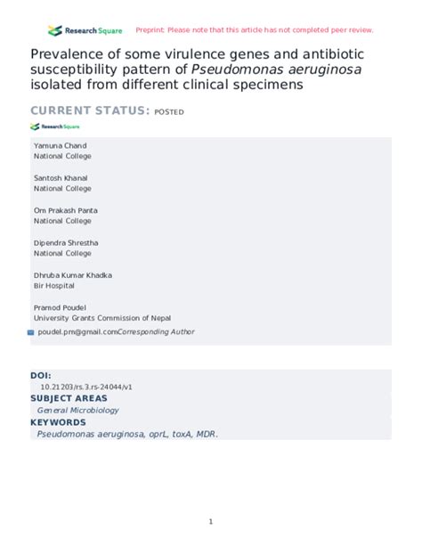 Pdf Prevalence Of Some Virulence Genes And Antibiotic Susceptibility