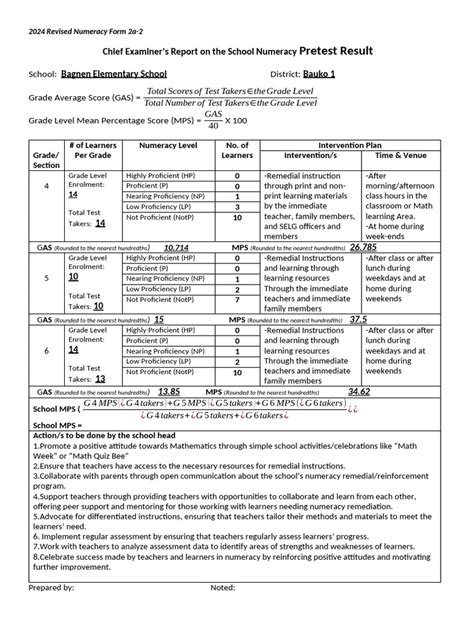 School Numeracy Pre Test Result Pdf Teachers Differentiated Instruction