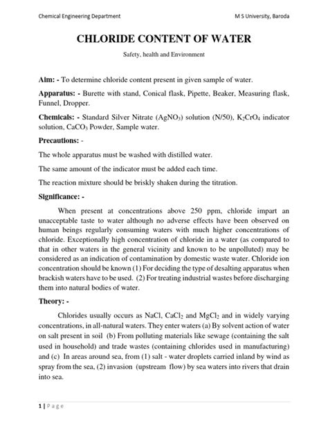 Chloride Content Of Water Pdf Water Chloride