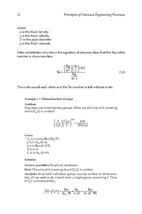 Principles Of Chemical Engineering 6 Example 1 Dimensionless Groups