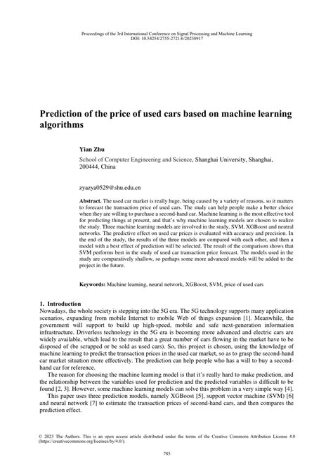 PDF Prediction Of The Price Of Used Cars Based On Machine Learning Algorithms