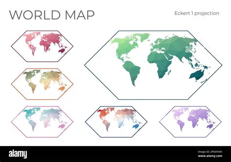 Low Poly World Map Set Eckert I Projection Collection Of The World Maps In Geometric Style