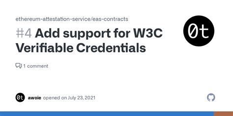 add support for w3c verifiable credentials · issue 4 · ethereum