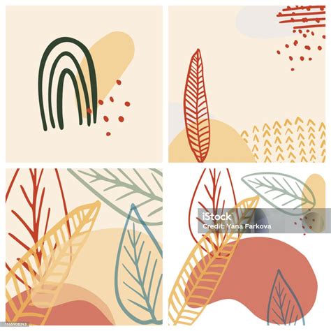 추상적 인 유기적 인 모양과 손으로 파스텔 색상으로 설정된 선을 그립니다 포스터 소셜 미디어 스토리를 위한 현대적인 콜라주 트렌디 한 스타일의 벡터 일러스트 레이 션 추상