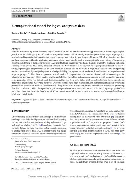 A Computational Model For Logical Analysis Of Data