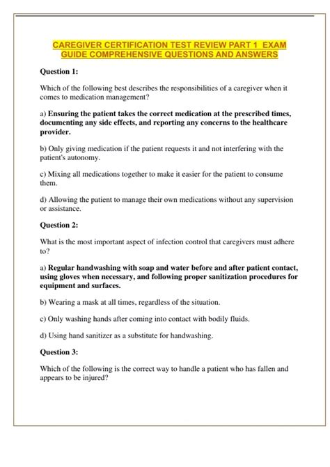 Caregiver Certification Test Review Part 1 Exam Guide Comprehensive Questions And Answers