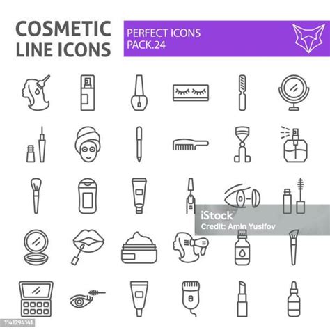 Set Ikon Garis Kosmetik Koleksi Simbol Makeup Sketsa Vektor Ilustrasi