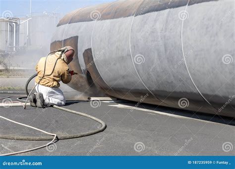Sandblasting Or Abrasive Blasting To Steel Material Abrasive Blasting