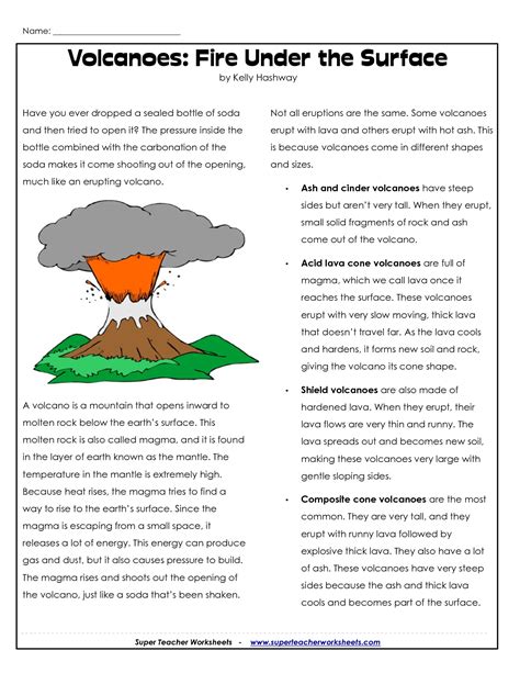 Types Of Volcanoes Worksheets