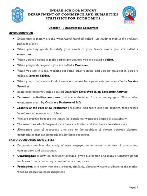 Class Xi Statistics For Economics Chapter 1 Introduction Pdf