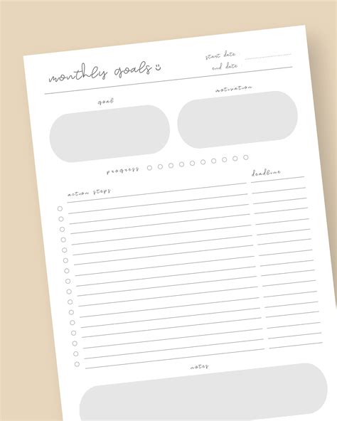Monthly Goal Planner Printable Template Goal Planner Insert Goal