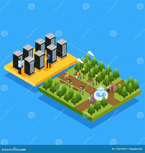 Isometric Datacenter Hosting Servers Concept Stock Vector