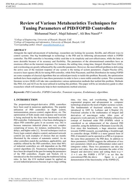 Review Of Various Metaheuristics Techniques For Tu Pdf Control