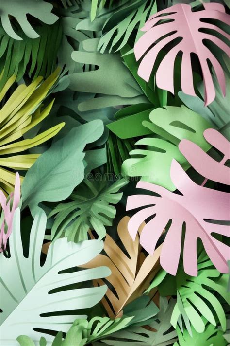Colorful Tropical Paper Leaves Background For Creative Design Projects Stock Image Image Of