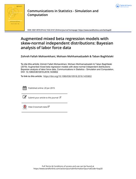 Pdf Augmented Mixed Beta Regression Models With Skew Normal Independent Distributions
