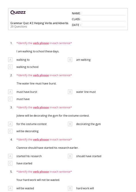 50 Helping Verbs Worksheets For 6th Grade On Quizizz Free