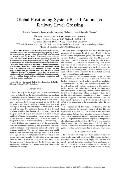 Pdf Global Positioning System Based Automated Railway Level Crossing