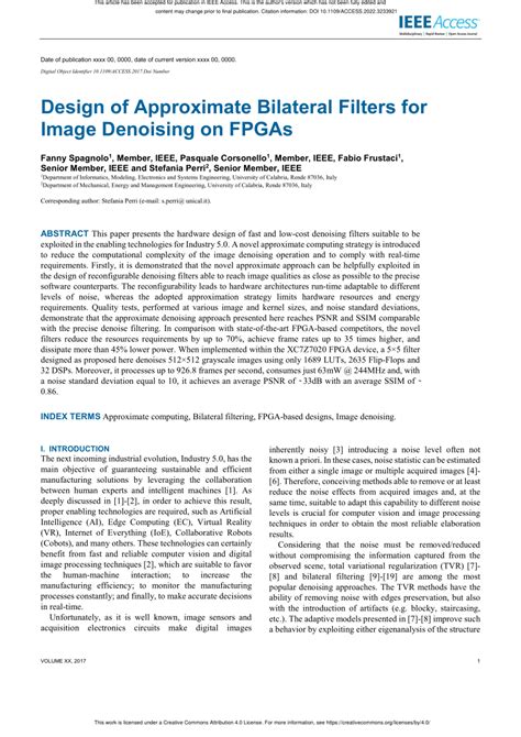 Pdf Design Of Approximate Bilateral Filters For Image Denoising On Fpgas