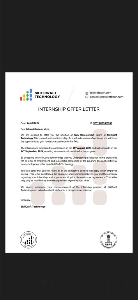 Ishwari More On Linkedin Internship Webdevelopment Skillcrafttechnology Learning Growth