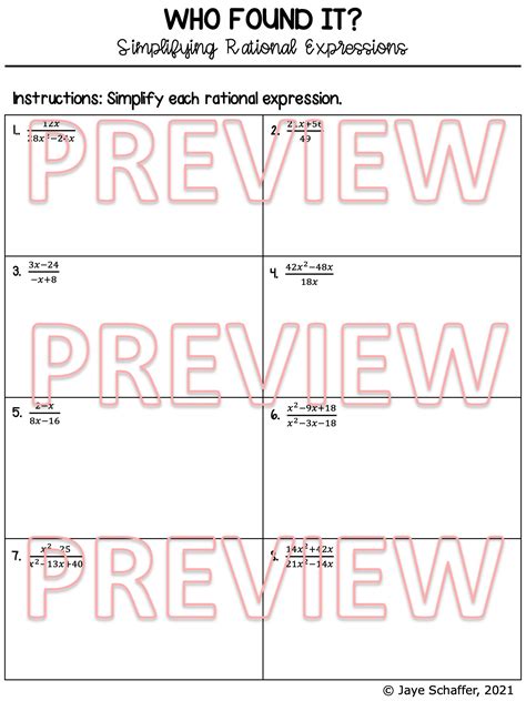 Simplifying Rational Expressions Clue Mystery Activity Made By Teachers