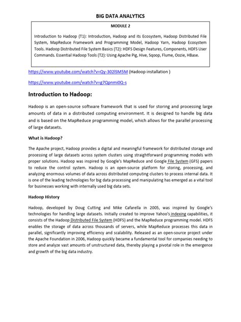 Module 2 Big Data Analytics Pdf Apache Hadoop Map Reduce