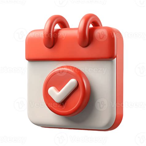 3d Red And White Calendar Icon With Check Mark Symbolizing Confirmation Or Completion Ideal For