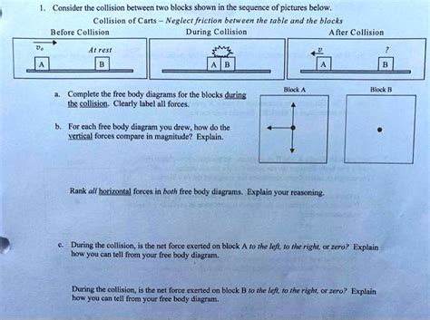 consider the collision between two blocks shown in the sequence of