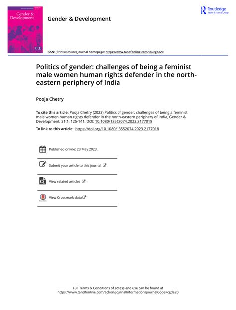 PDF Politics Of Gender Challenges Of Being A Feminist Male Women Human Rights Defender In The