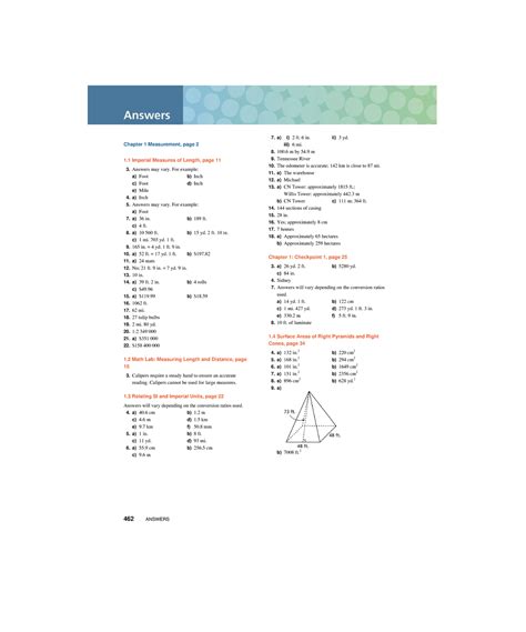 Math10 Answer Keys Grade 10 Review Textbook Key Chapter 1 Measurement Page 2 1 Imperial