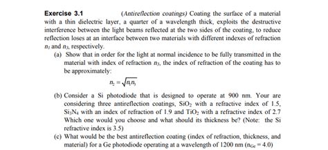Exercise 31 Antireflection Coatings Coating The