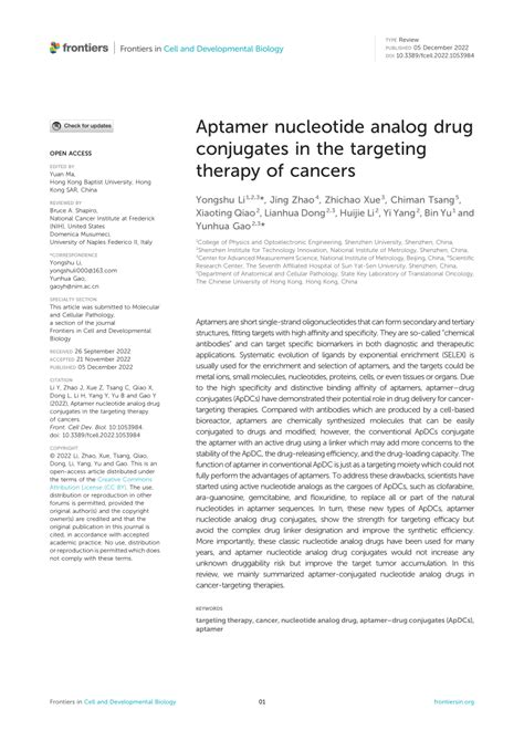 Pdf Aptamer Nucleotide Analog Drug Conjugates In The Targeting