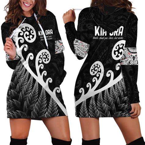 Kia Ora Maori Language Hoodie Dress Te Reo Maori Koru Fern Art Lt9