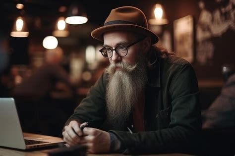 Premium Ai Image Bearded Man Working On The Computer