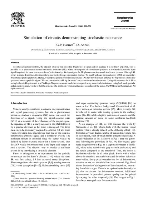 Pdf Simulation Of Circuits Demonstrating Stochastic Resonance