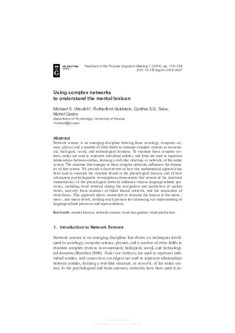 Pdf Using Complex Networks To Understand The Mental Lexicon