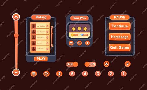 모바일 게임 목록 게임 Ui 키트 사용자 인터페이스 Ui Ux 프리미엄 벡터